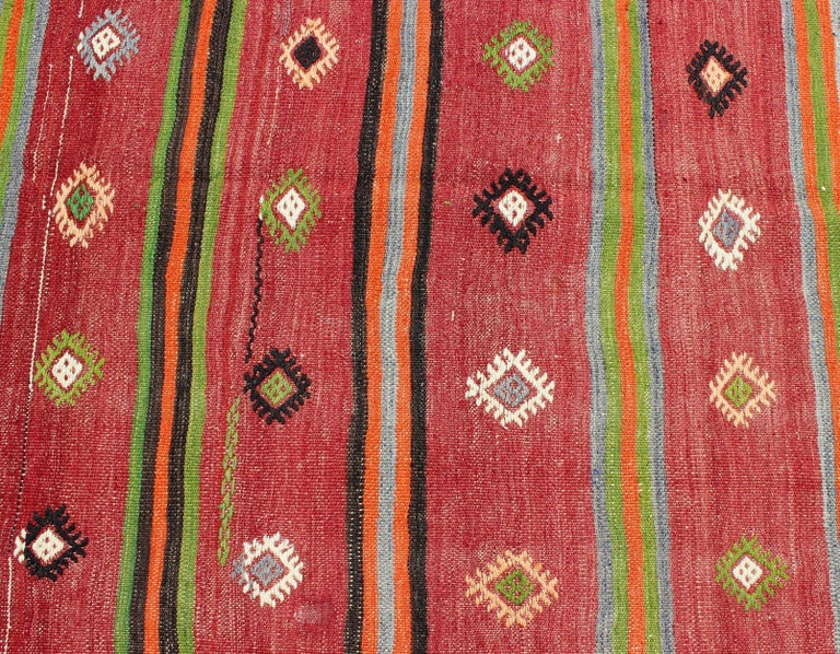 Vintage Turkish Kilim Rug with Horizontal Stripes and Scattered ...