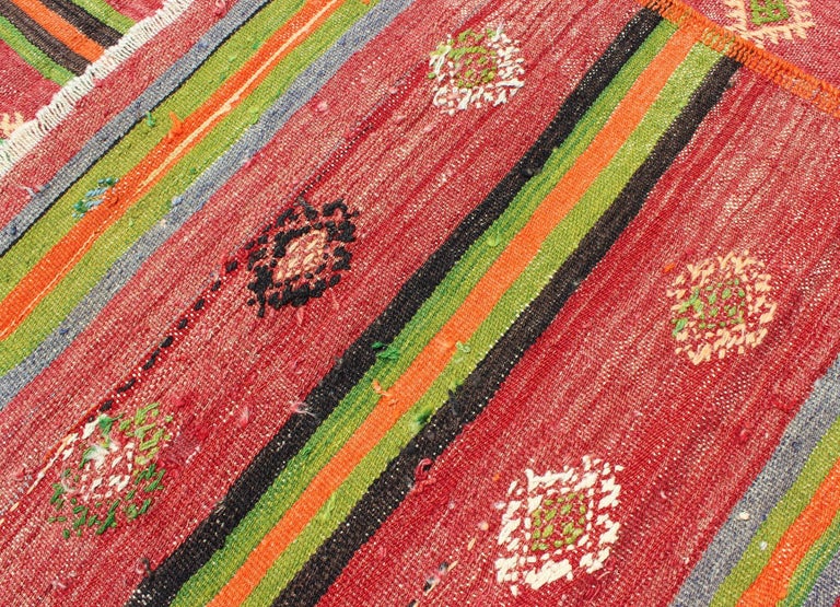Vintage Turkish Kilim Rug with Horizontal Stripes and Scattered ...