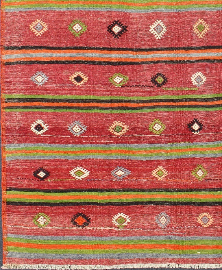Vintage Turkish Kilim Rug with Horizontal Stripes and Scattered ...