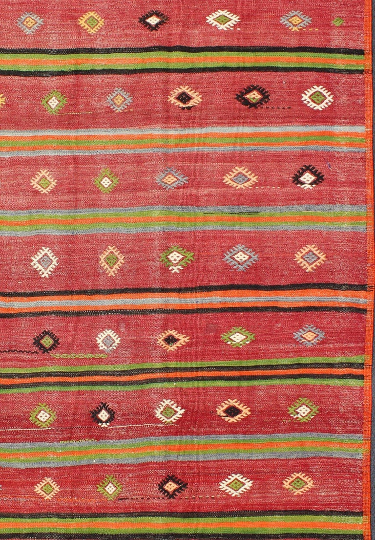 Vintage Turkish Kilim Rug with Horizontal Stripes and Scattered ...