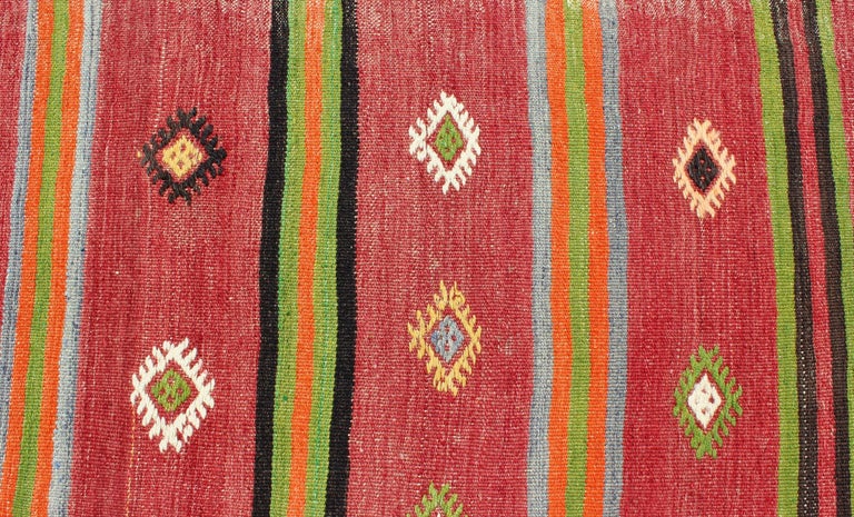 Vintage Turkish Kilim Rug with Horizontal Stripes and Scattered ...