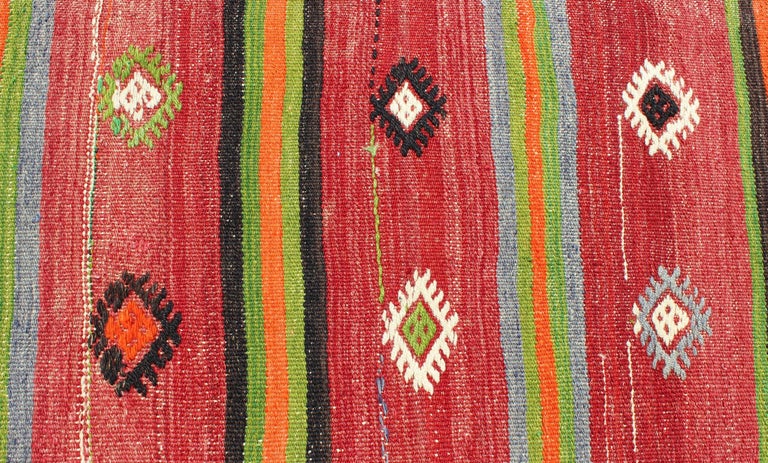 Vintage Turkish Kilim Rug with Horizontal Stripes and Scattered ...