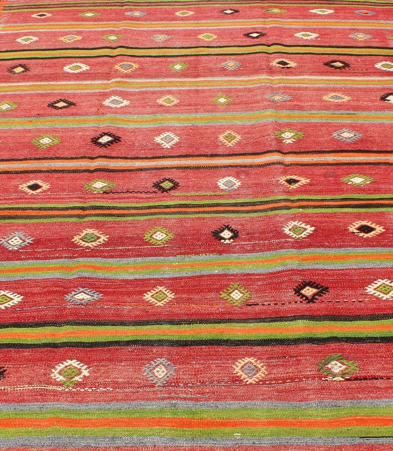 Vintage Turkish Kilim Rug with Horizontal Stripes and Scattered ...