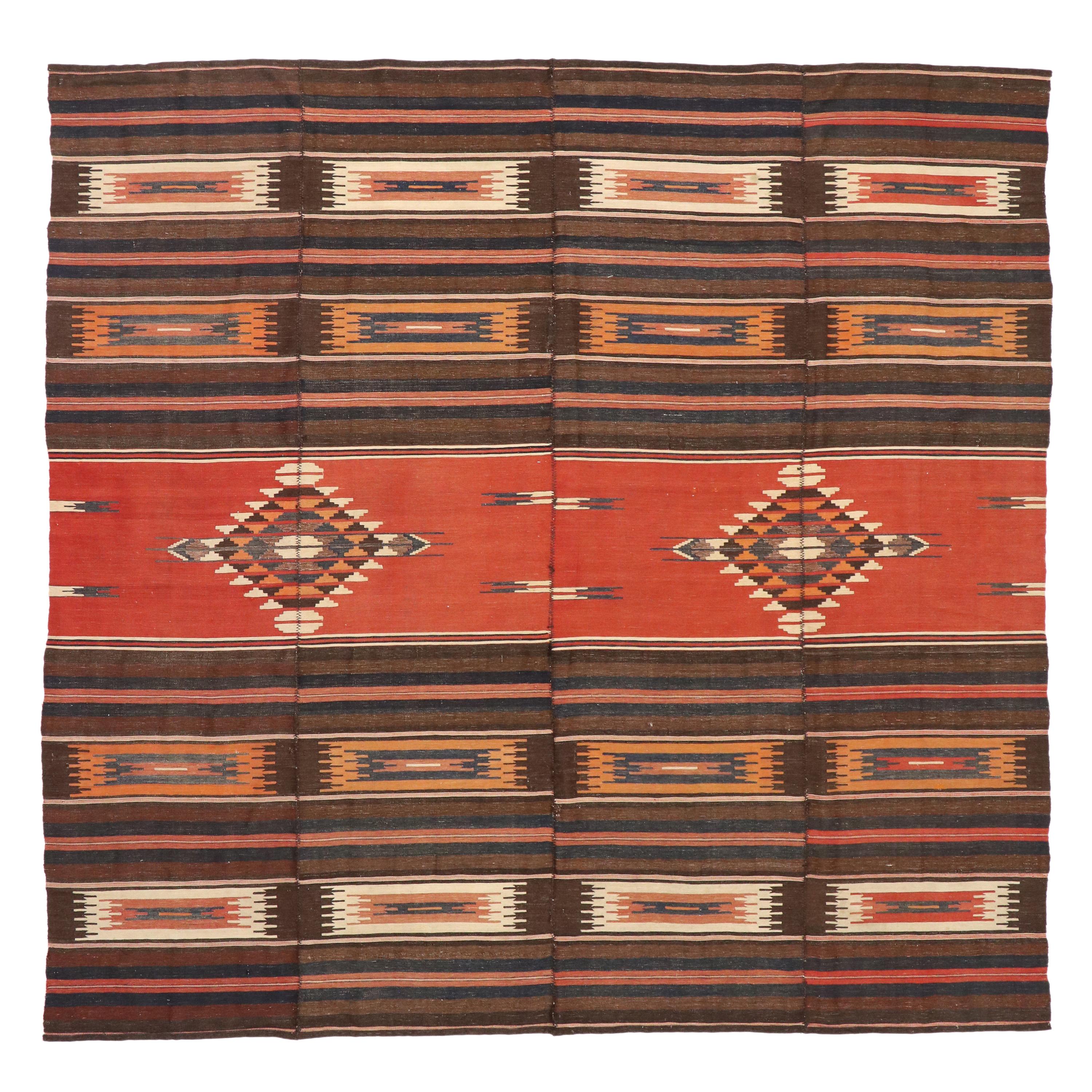 Vintage Turkish Kilim Rug with Mid-Century Modern Rustic Aztec Style at ...