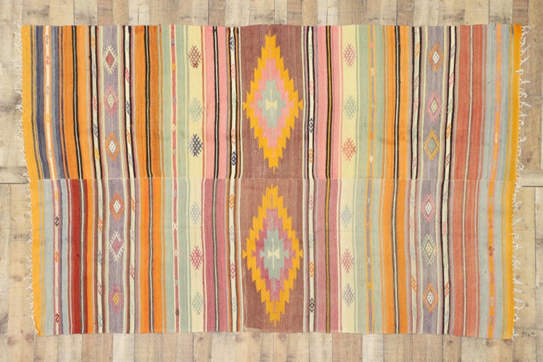 Vintage Turkish Kilim Rug with Southwest Boho Chic Desert Style, Flat ...
