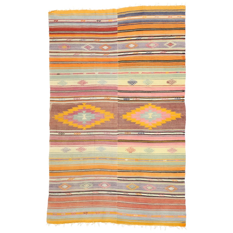 Vintage Turkish Kilim Rug with Southwest Boho Chic Desert Style, Flat ...