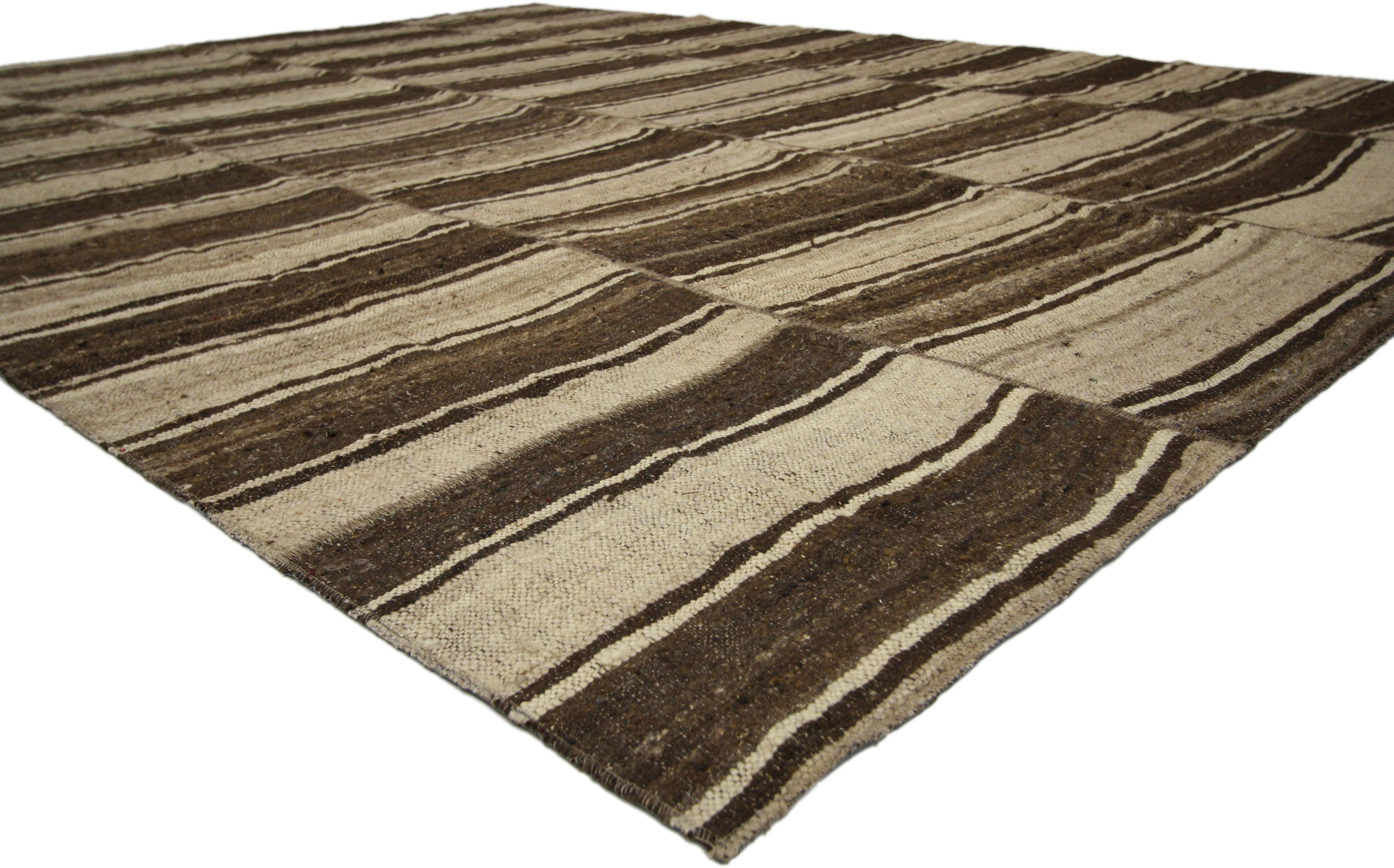 Earth-Tone Vintage Turkish Kilim Rug, Wabi-Sabi Embraces Rustic Finesse ...