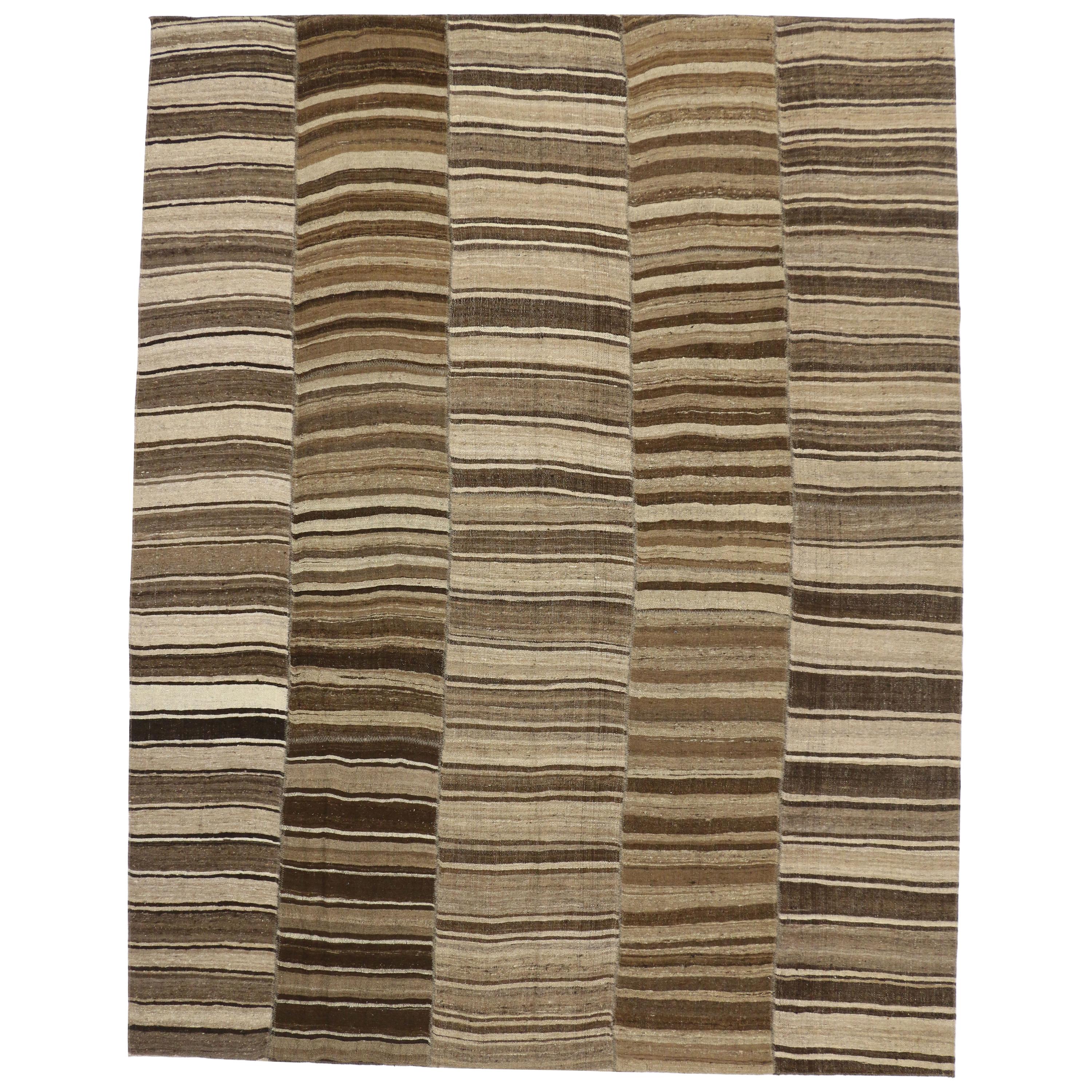 Vintage Turkish Kilim Rug with Stripes and Modern Style with Neutral ...