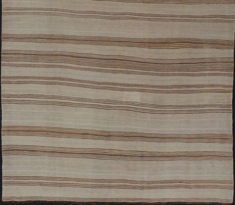 Vintage Turkish Kilim with Horizontal Stripes in Tan, Brown and Grey ...