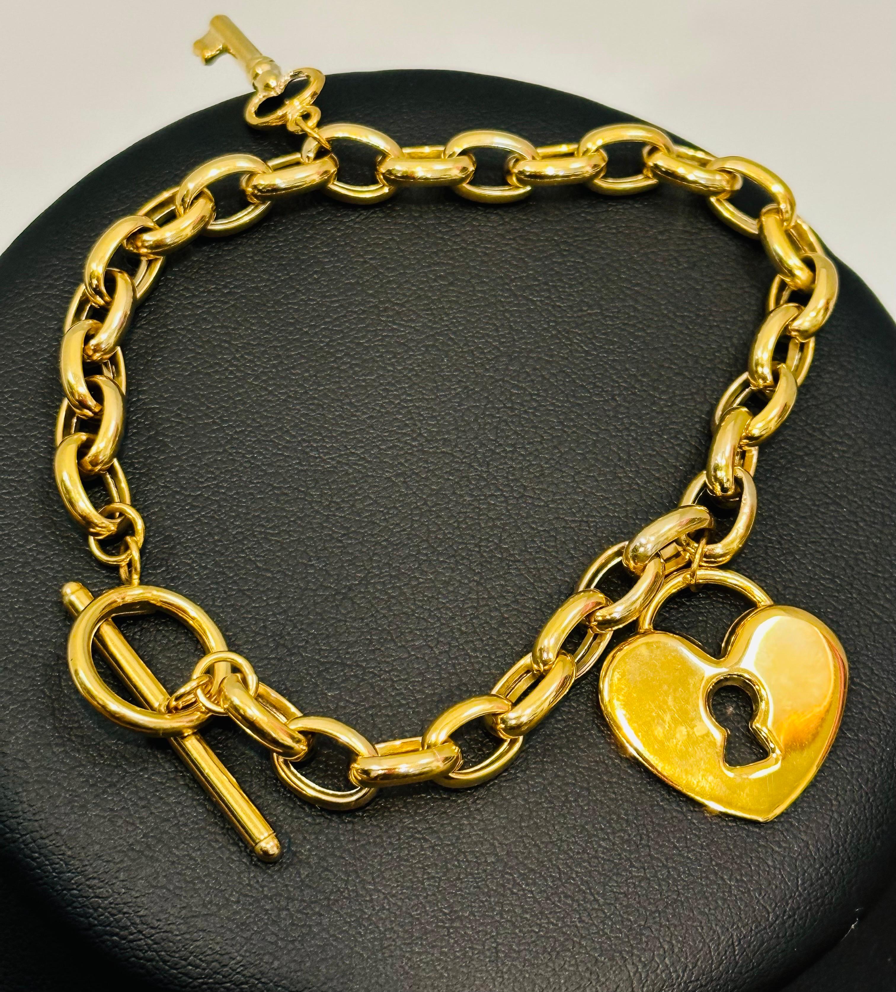 Vintage Turkish Lock and Key Charm Link Bracelet in 14 Karat Yellow ...