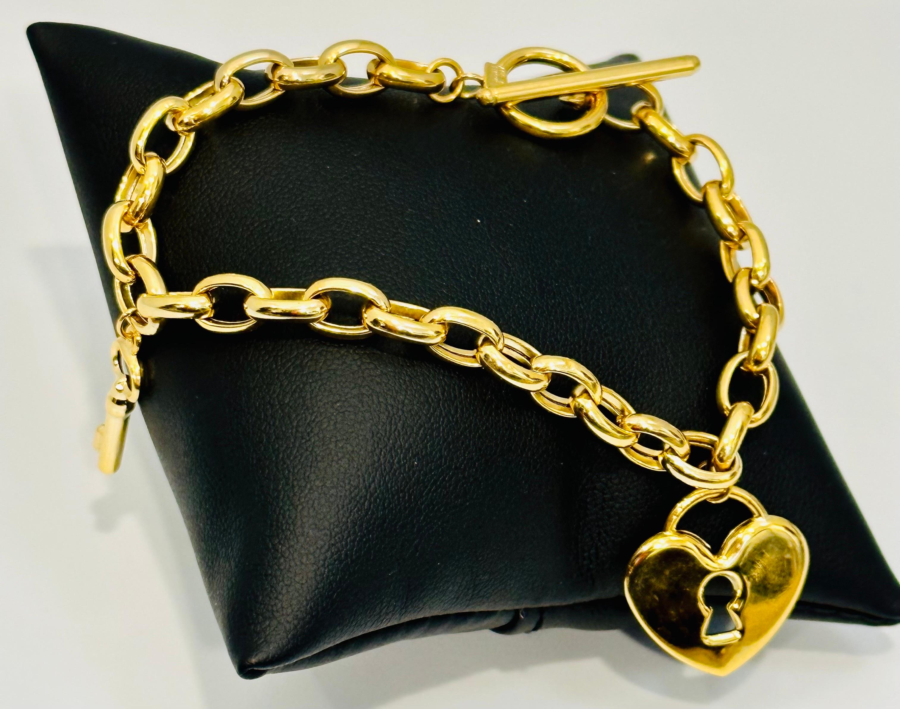Vintage Turkish Lock and Key Charm Link Bracelet in 14 Karat Yellow ...