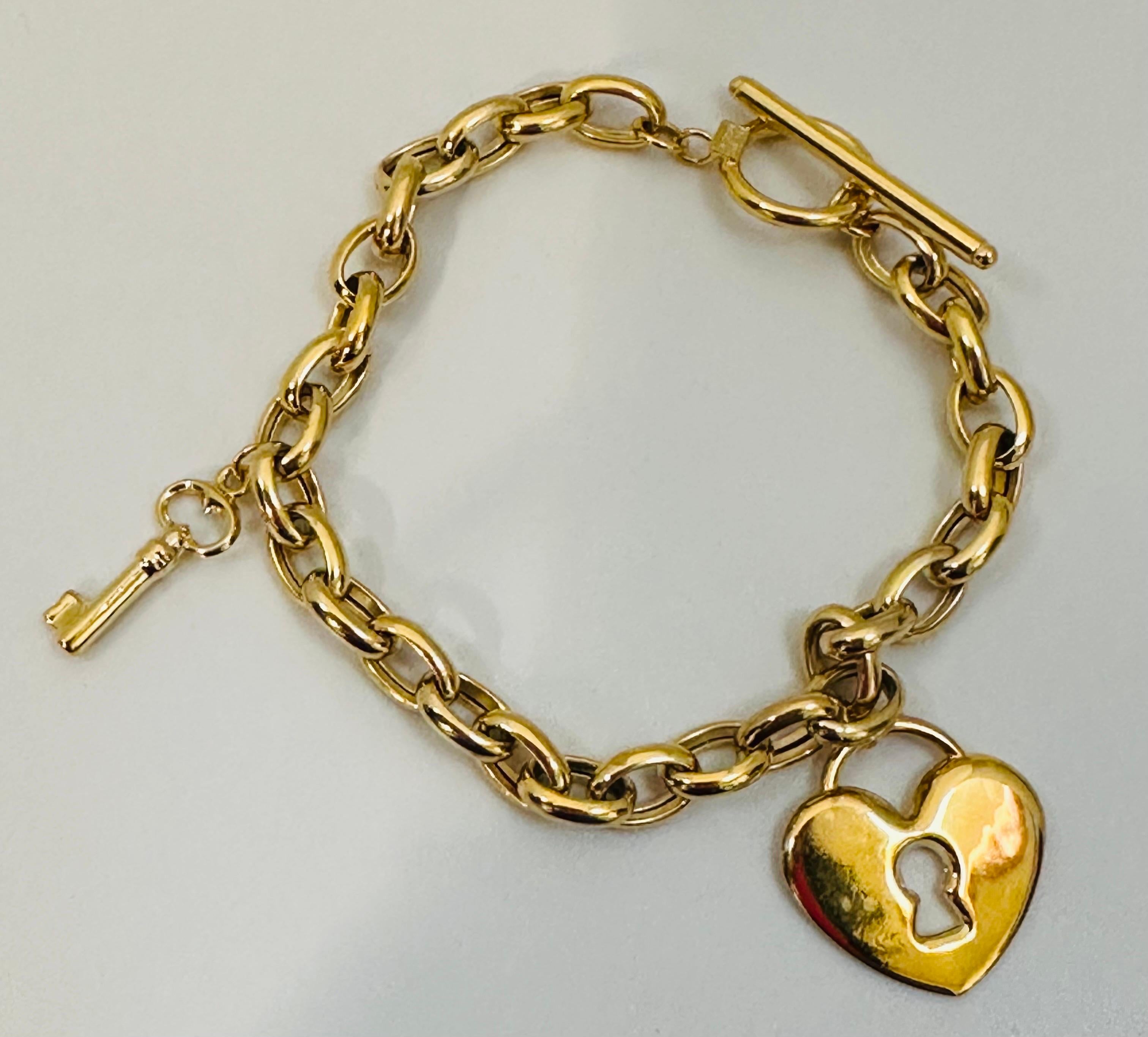 Vintage Turkish Lock and Key Charm Link Bracelet in 14 Karat Yellow ...