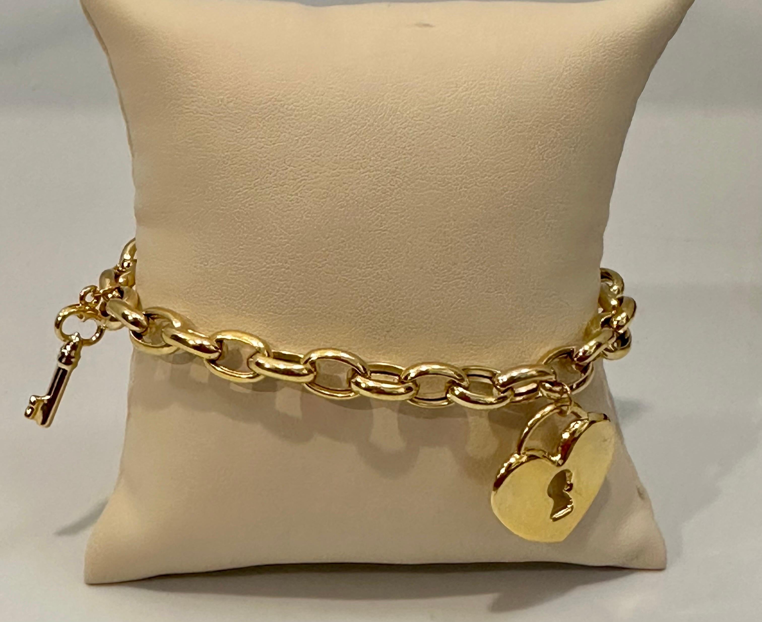 Vintage Turkish Lock and Key Charm Link Bracelet in 14 Karat Yellow ...