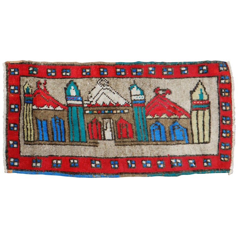 Vintage Turkish Mosque Pictorial Rug For Sale at 1stDibs