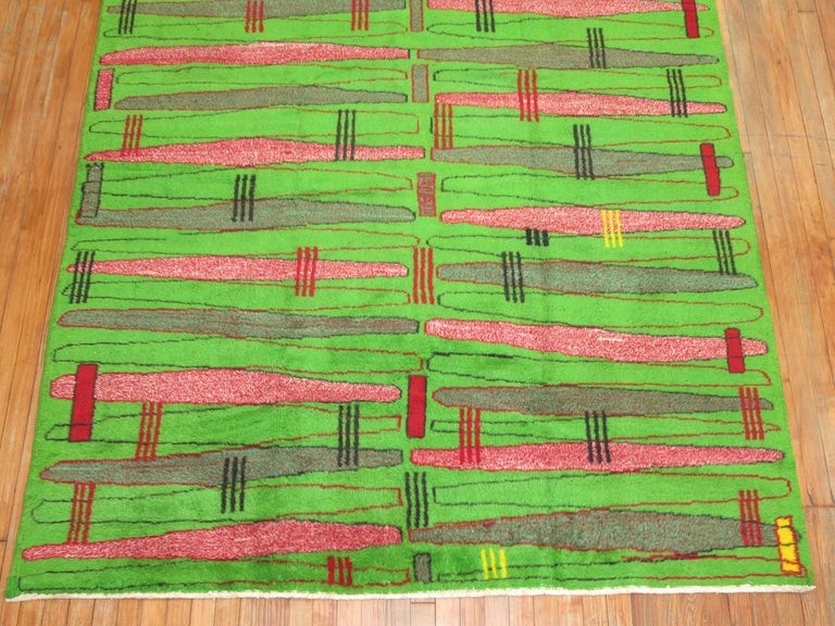 Vintage Turkish Neon Green Deco Rug For Sale at 1stDibs
