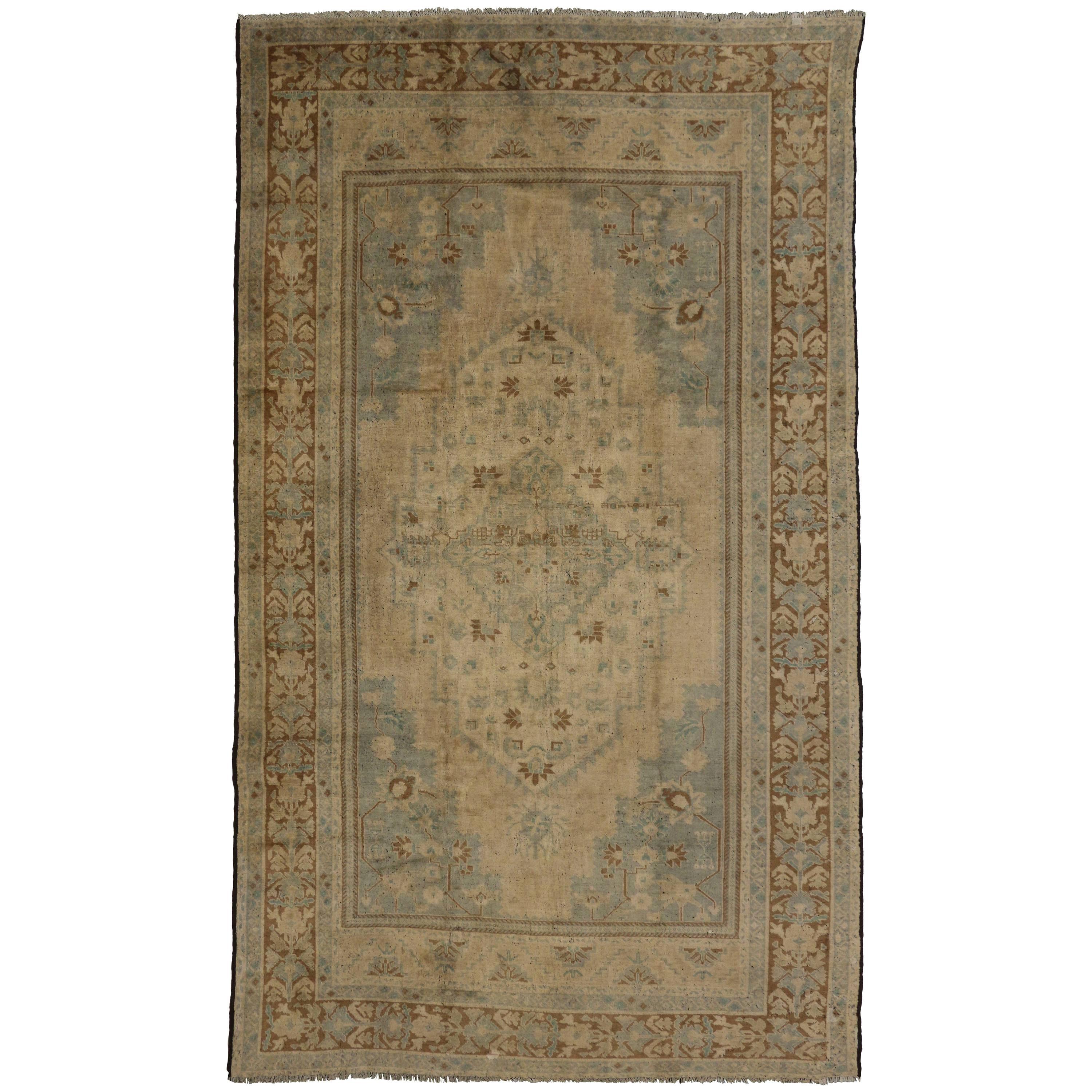 Vintage Turkish Oushak Gallery Rug with Shaker Style For Sale at 1stDibs