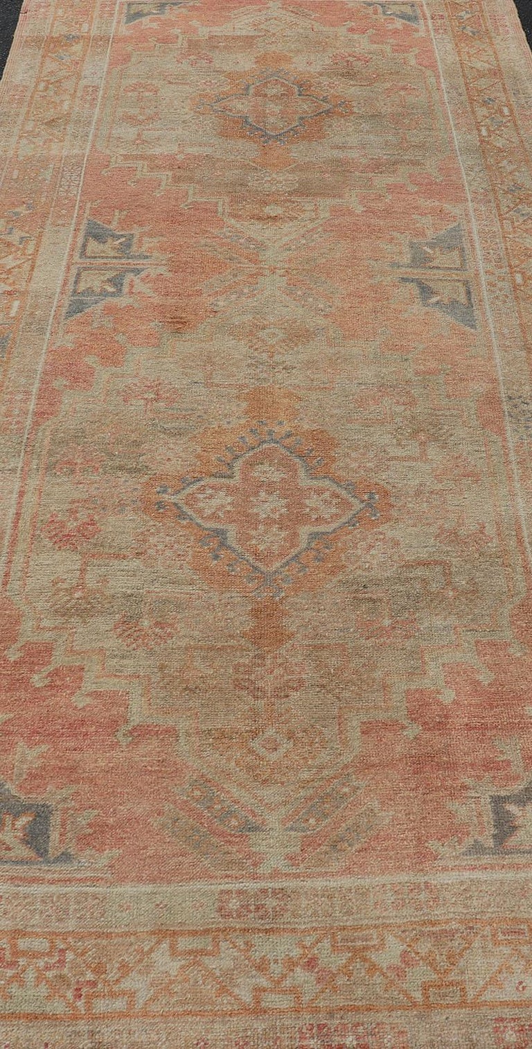 Vintage Turkish Oushak Gallery Rug with Tribal Medallion Design ...