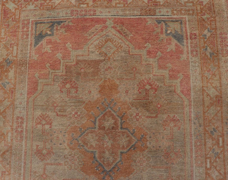 Vintage Turkish Oushak Gallery Rug with Tribal Medallion Design ...
