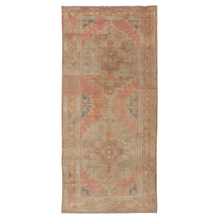 Vintage Turkish Oushak Gallery Rug with Tribal Medallion Design ...