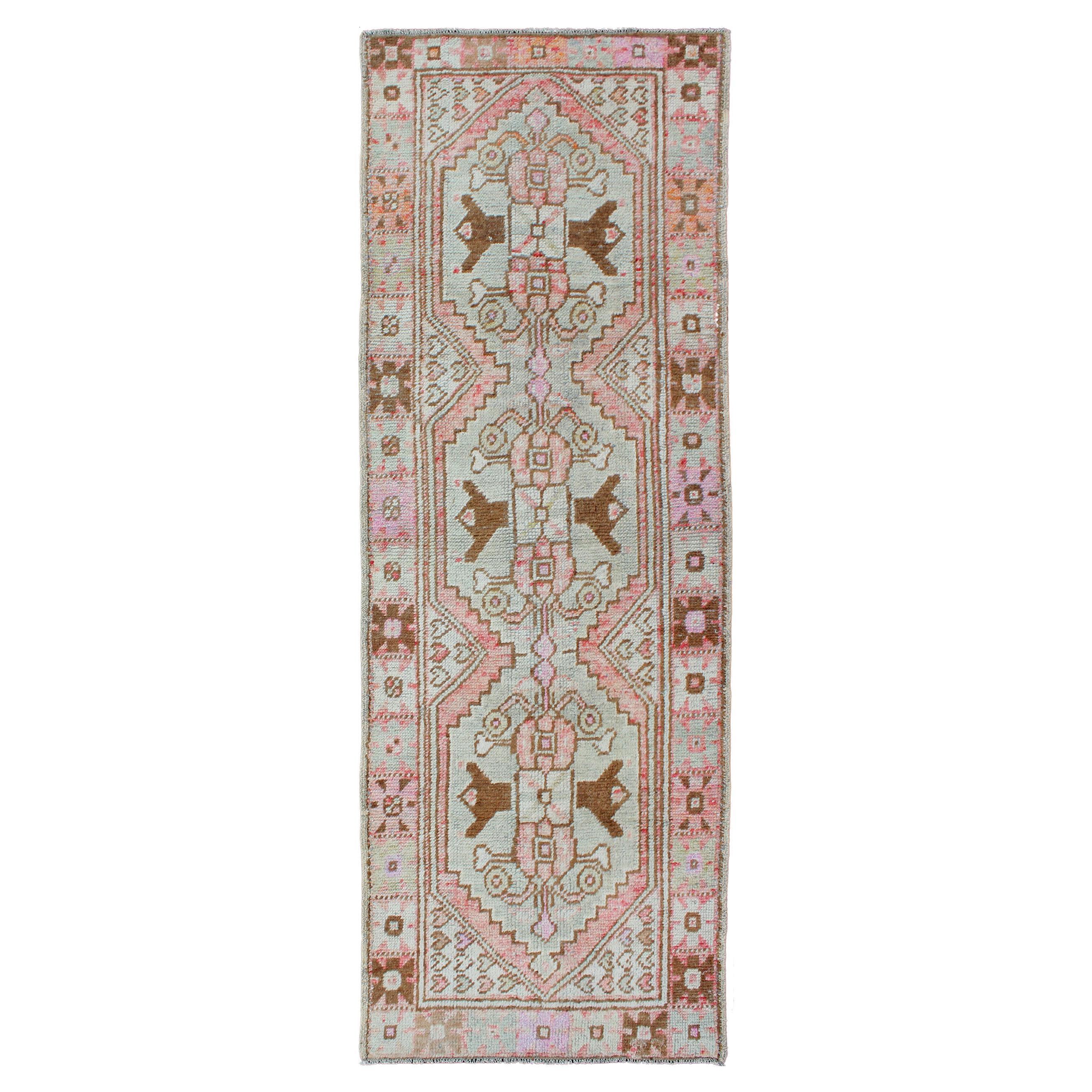Vintage Turkish Runner in Brown and Pink For Sale at 1stDibs
