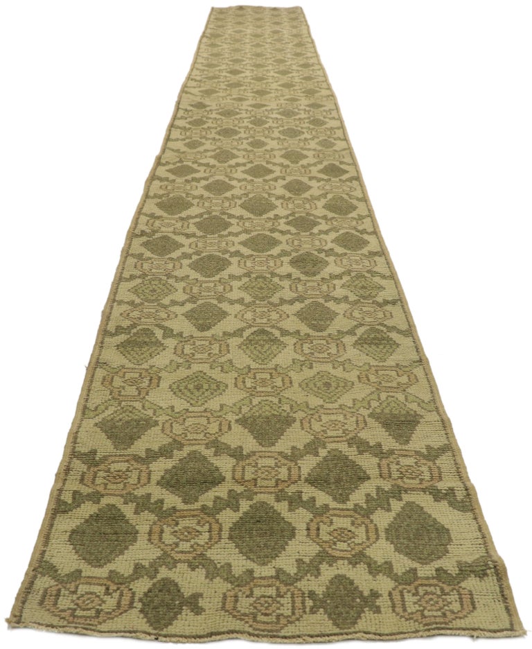 Vintage Turkish Oushak Long Hallway Runner with Queen Anne Late ...