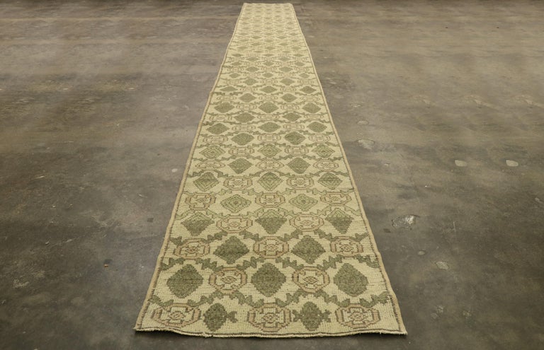 Vintage Turkish Oushak Long Hallway Runner with Queen Anne Late ...