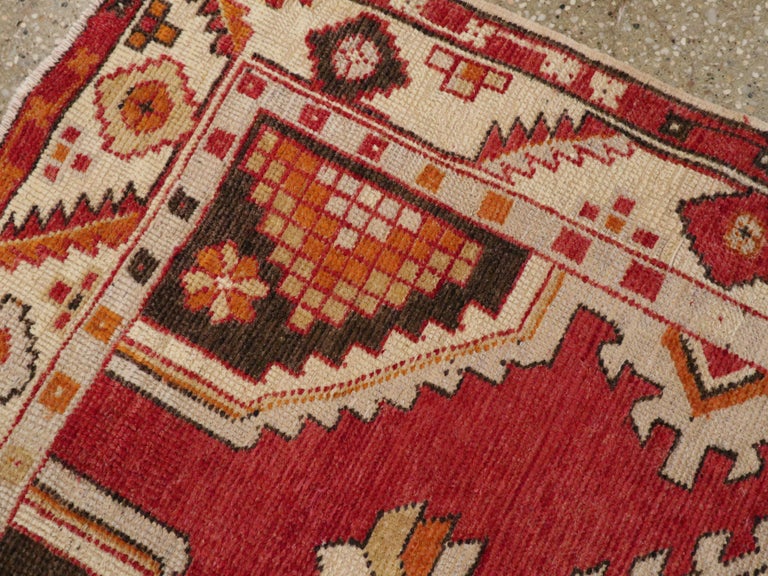 Midcentury Handmade Turkish Oushak Throw Rug In Red and Ivory For Sale ...