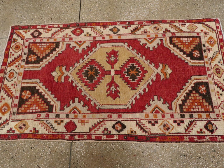 Midcentury Handmade Turkish Oushak Throw Rug In Red and Ivory For Sale ...