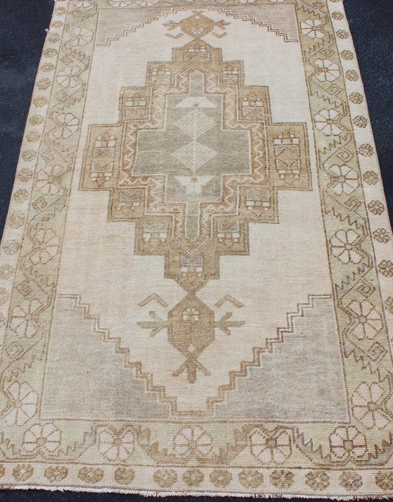 Vintage Turkish Oushak Rug in Sage Green, Taupe, Light Brown, and Light ...
