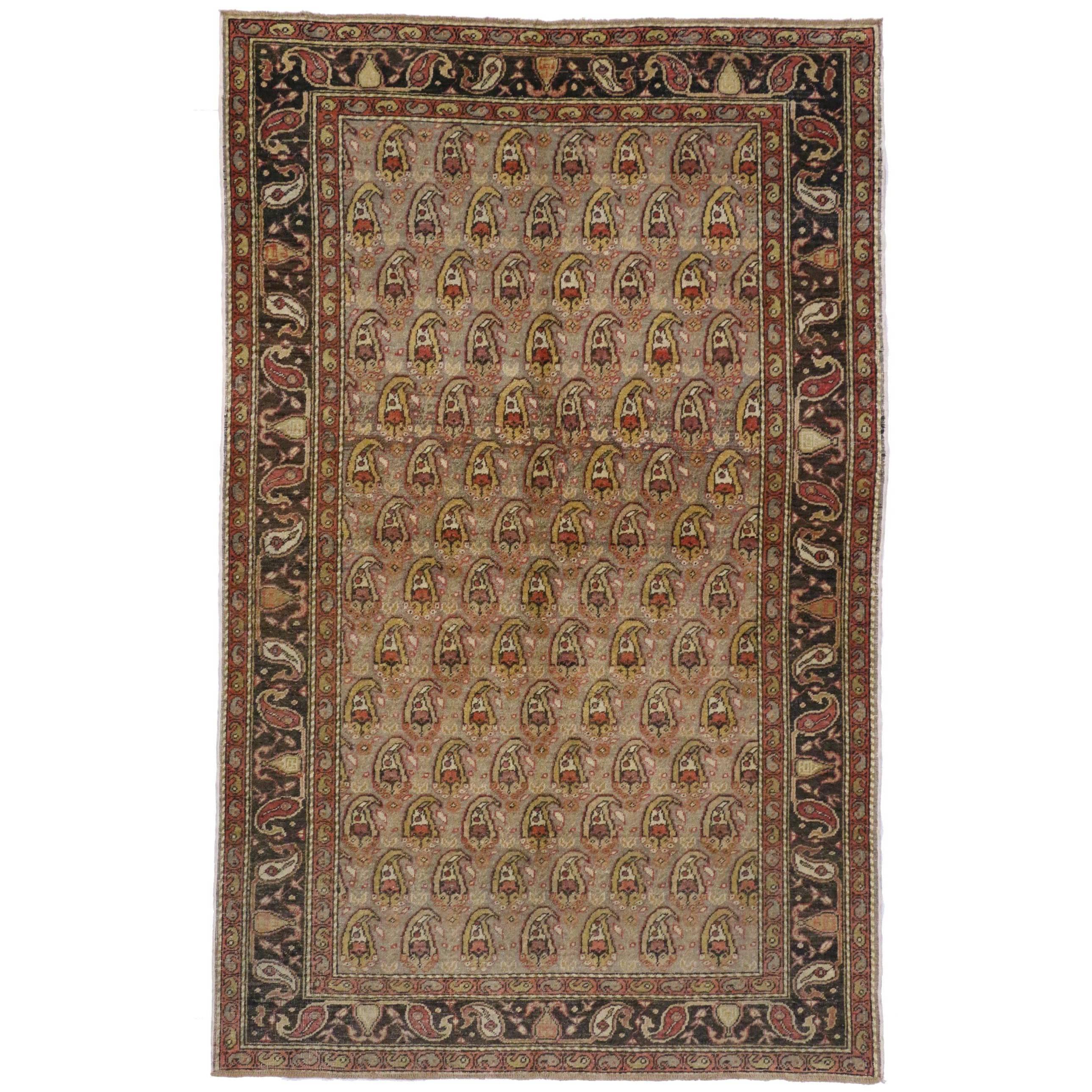 Vintage Turkish Art Deco Rug Beige Blue Mid Century All over Pattern ...