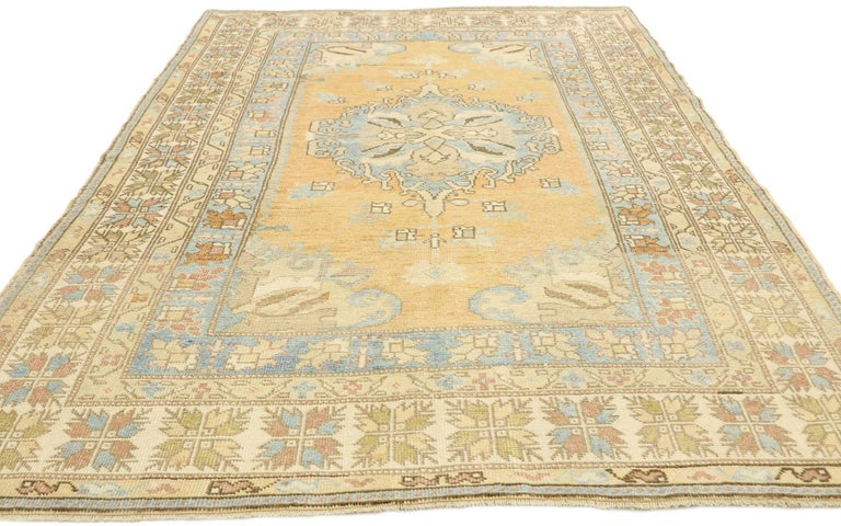 Vintage Turkish Oushak Rug with Mediterranean Rustic Villa Tuscan Style ...