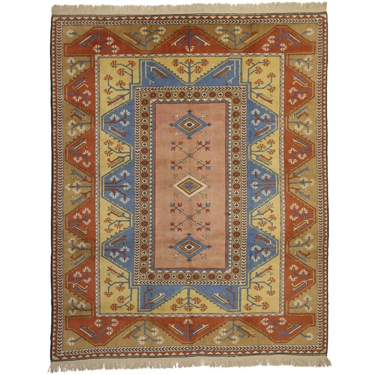 Vintage Turkish Oushak Rug with Modern Tribal Style For Sale at 1stDibs