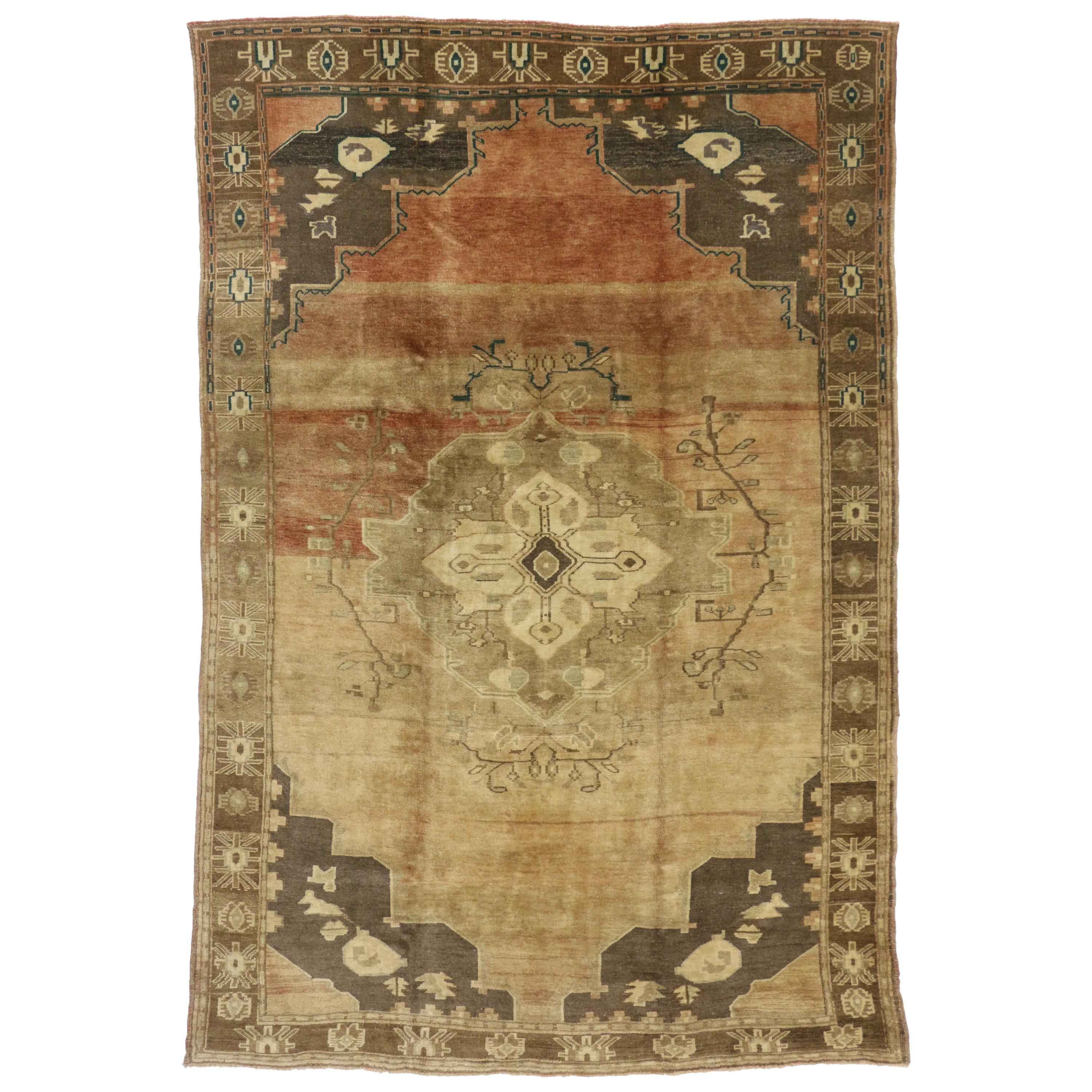 Vintage Turkish Oushak Kars Area Rug with Retro Art Deco Style and ...