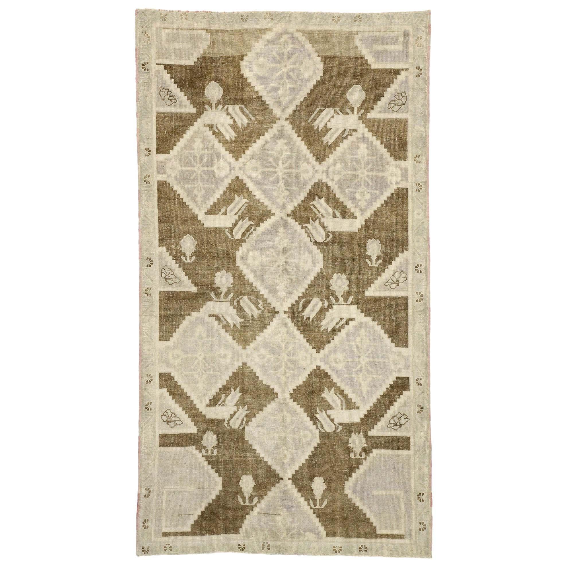 Vintage Turkish Oushak Rug with European Cottage Style For Sale at 1stDibs