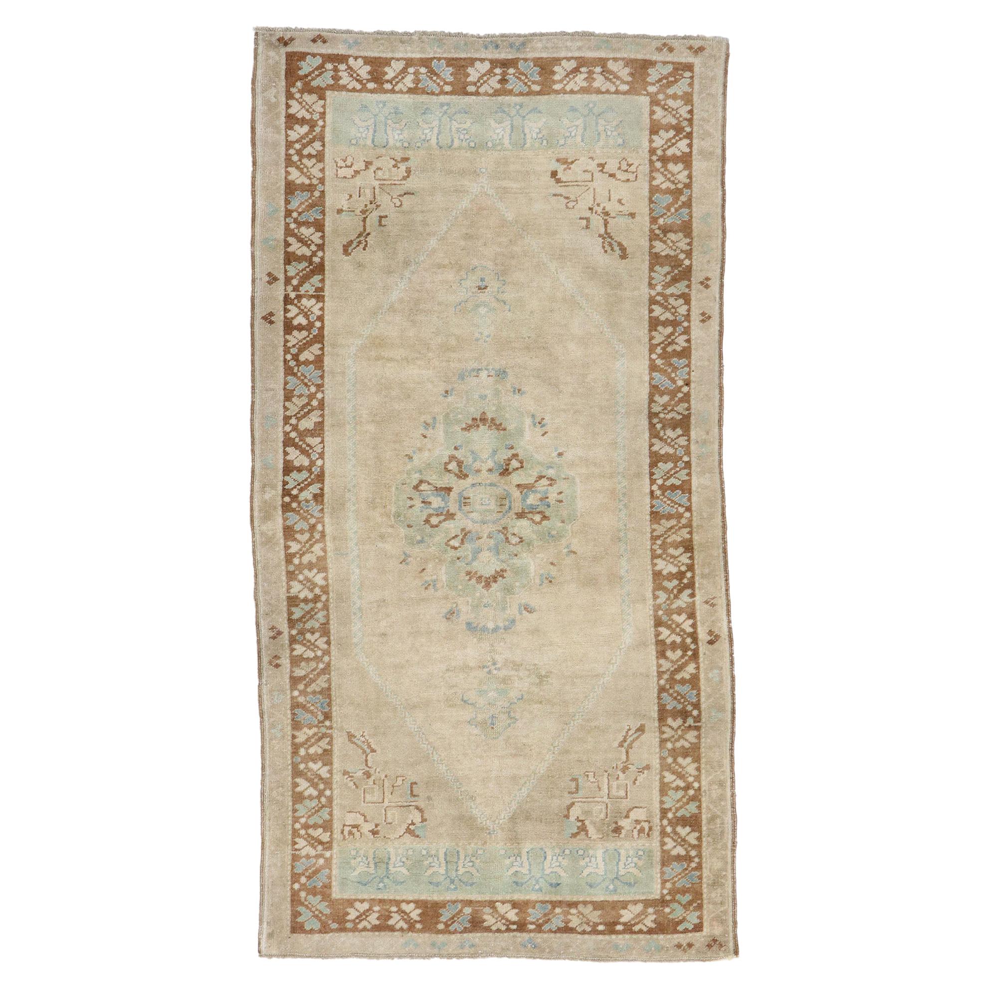 Vintage Turkish Oushak Rug with European Cottage Style For Sale at 1stDibs