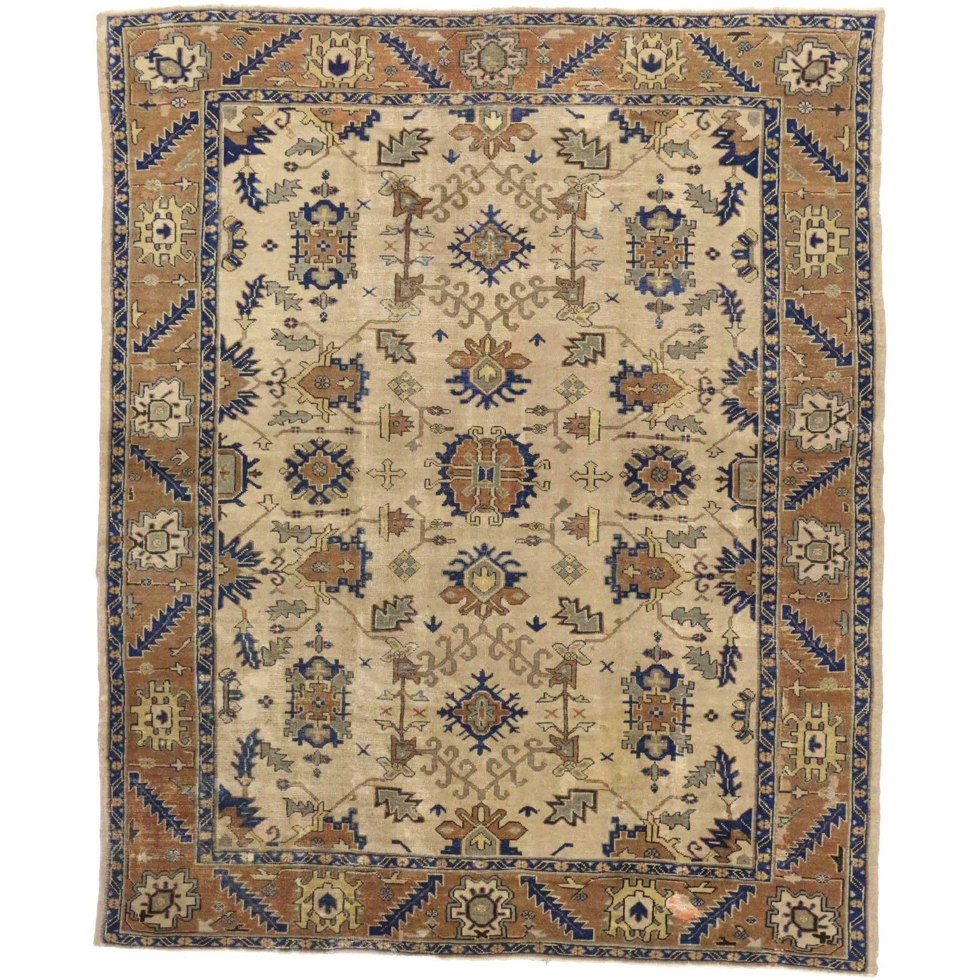Distressed Vintage Turkish Oushak Rug with Warm Rustic Italian Style ...