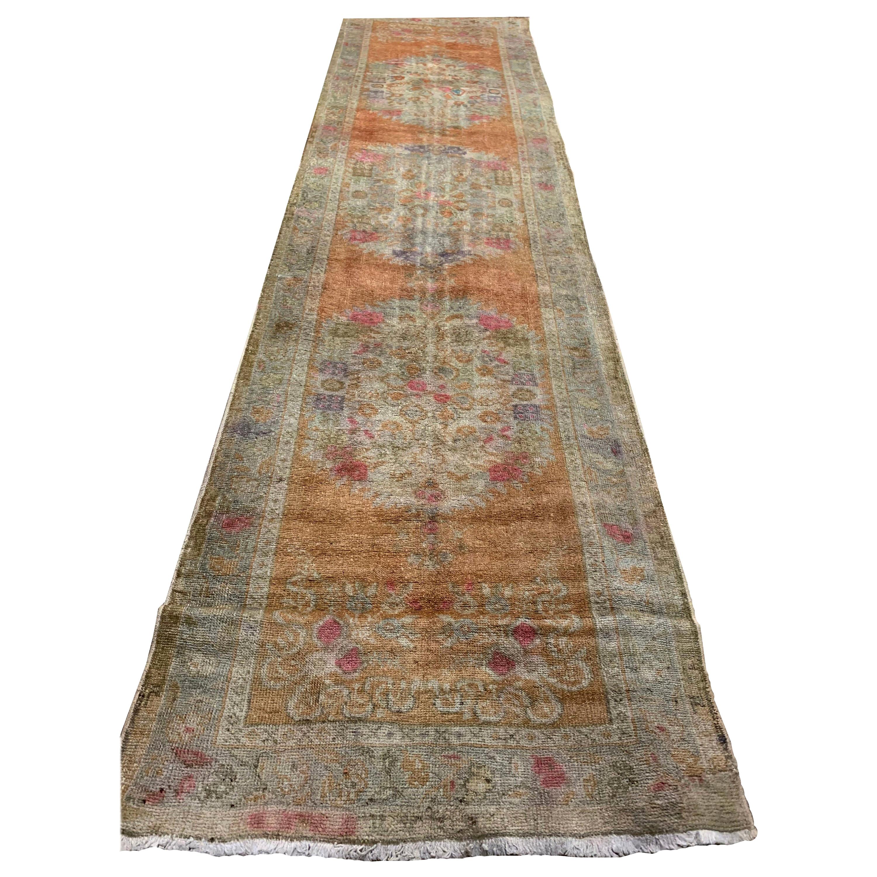 Turkish Oushak Runner, Circa 1940s at 1stDibs