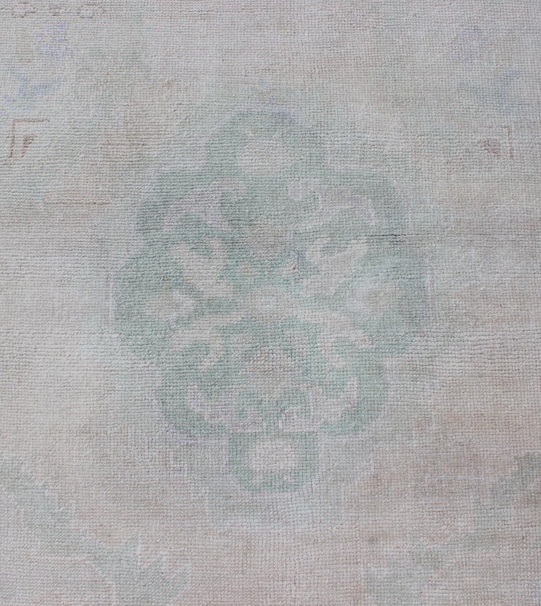 Vintage Turkish Oushak Runner in Faded Green and Blue in Neutral ...