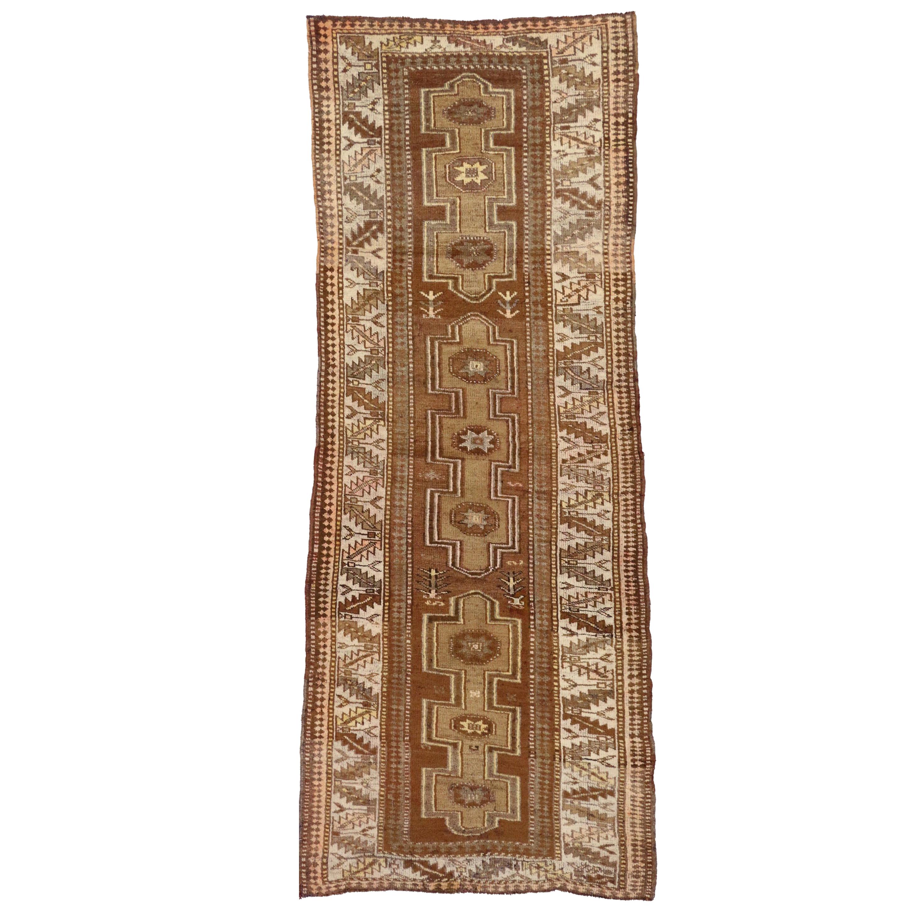 Vintage Turkish Oushak Runner with Warm, Neutral Colors, Wide Hallway ...