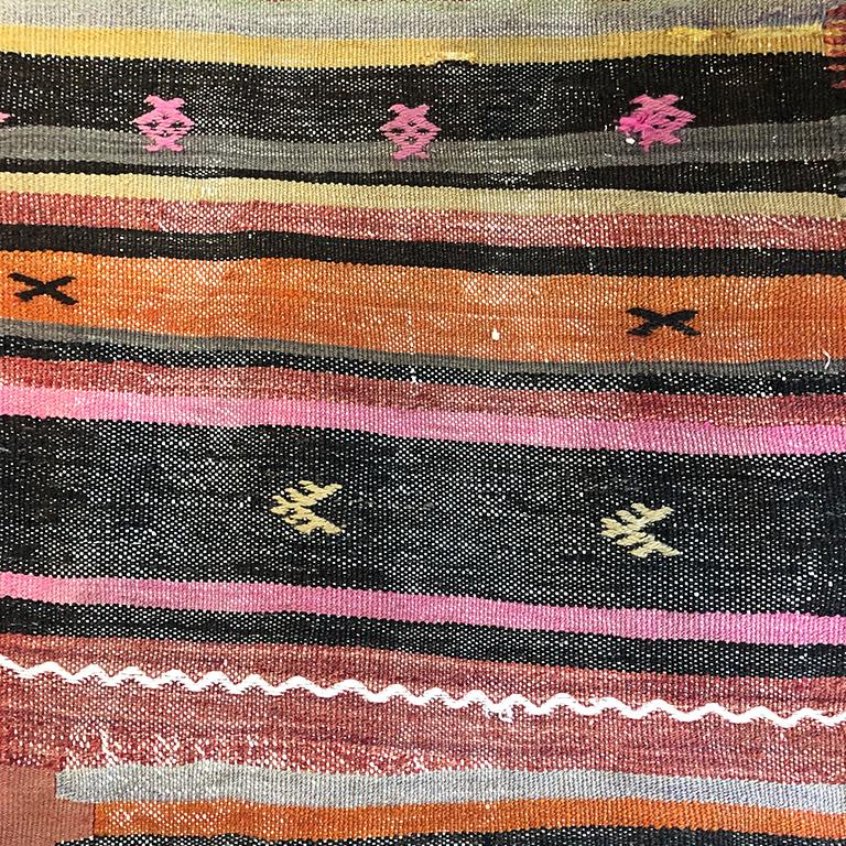 Vintage Turkish Oushak Striped Rug in Pink Orange Black Green and ...