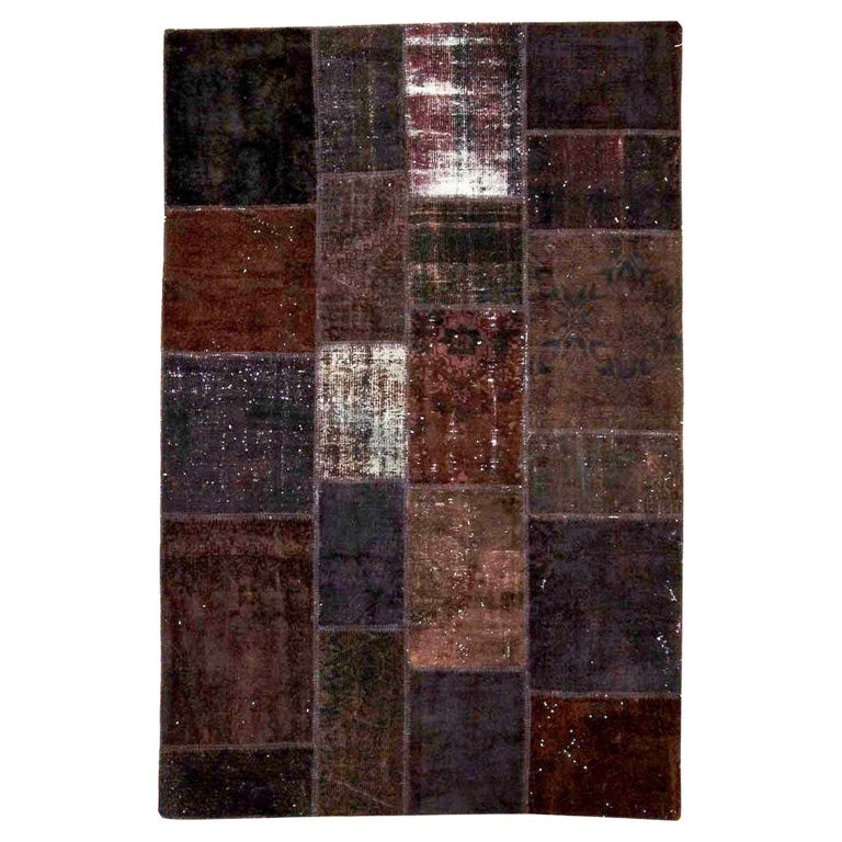 Vintage Turkish Patchwork Overdyed Area Rug 5'1x8'9 For Sale at 1stDibs