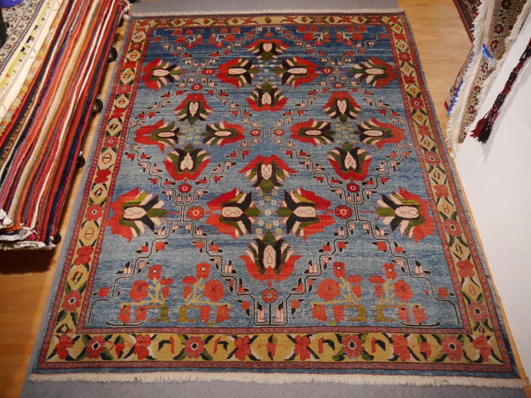 Vintage Turkish Rug Light Blue Azeri Heriz Carpet with Lotus and Tulips ...