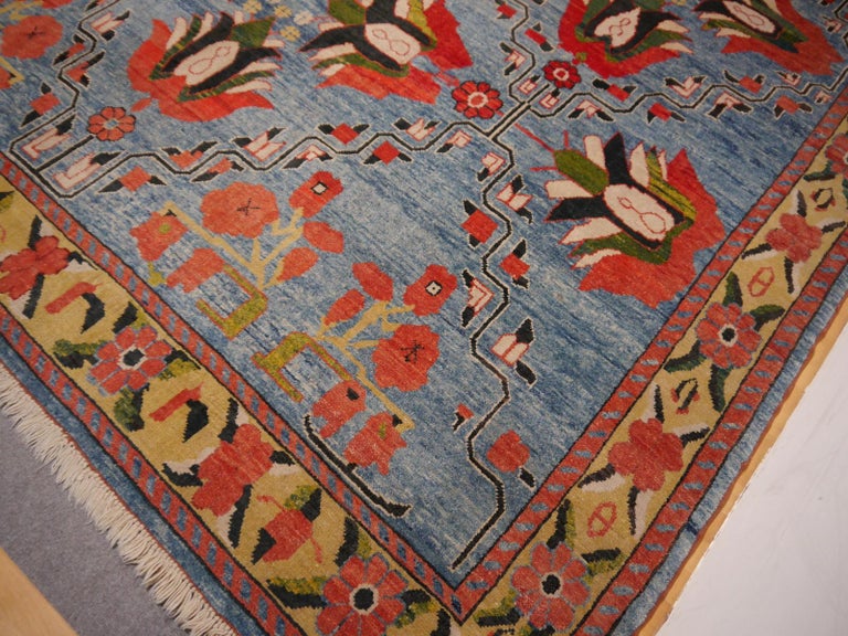 Vintage Turkish Rug Light Blue Azeri Heriz Carpet with Lotus and Tulips ...