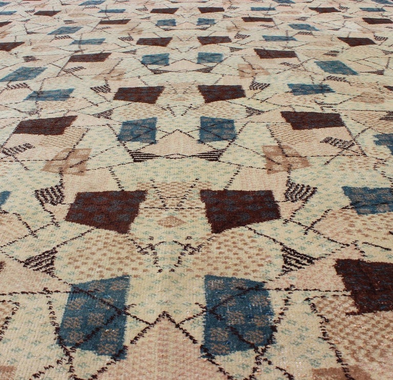 Vintage Turkish rug with Mid-Century Modern Design in Dusty Blue, Brown ...
