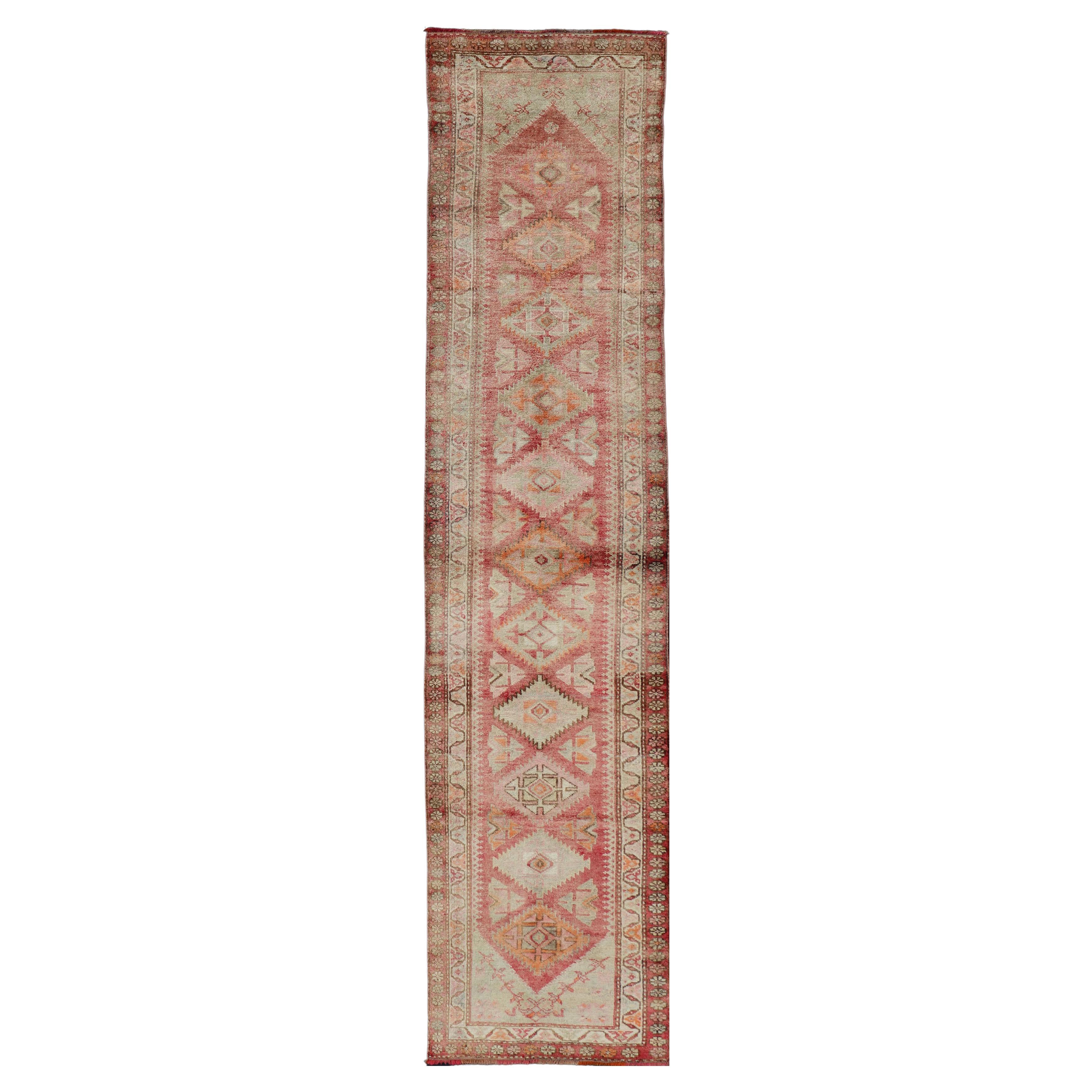 Vintage Turkish Runner with All-Over Diamond Kurdish Design in Multi ...