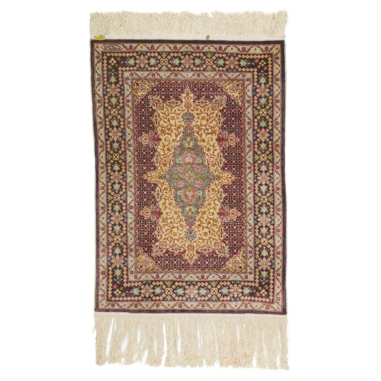Vintage Turkish Silk Hereke Rug For Sale at 1stDibs