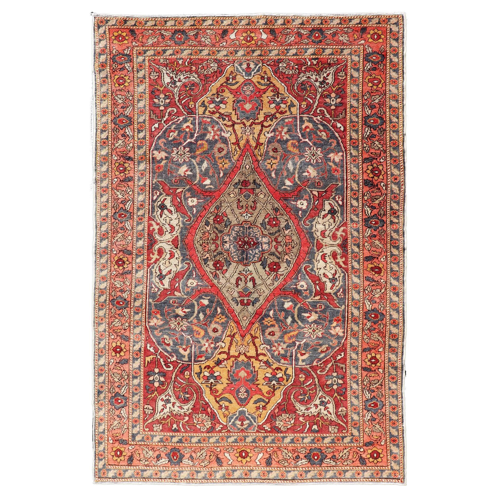 Vintage Turkish Sivas Rug in Burgundy Red, Cream, and Blue with All ...