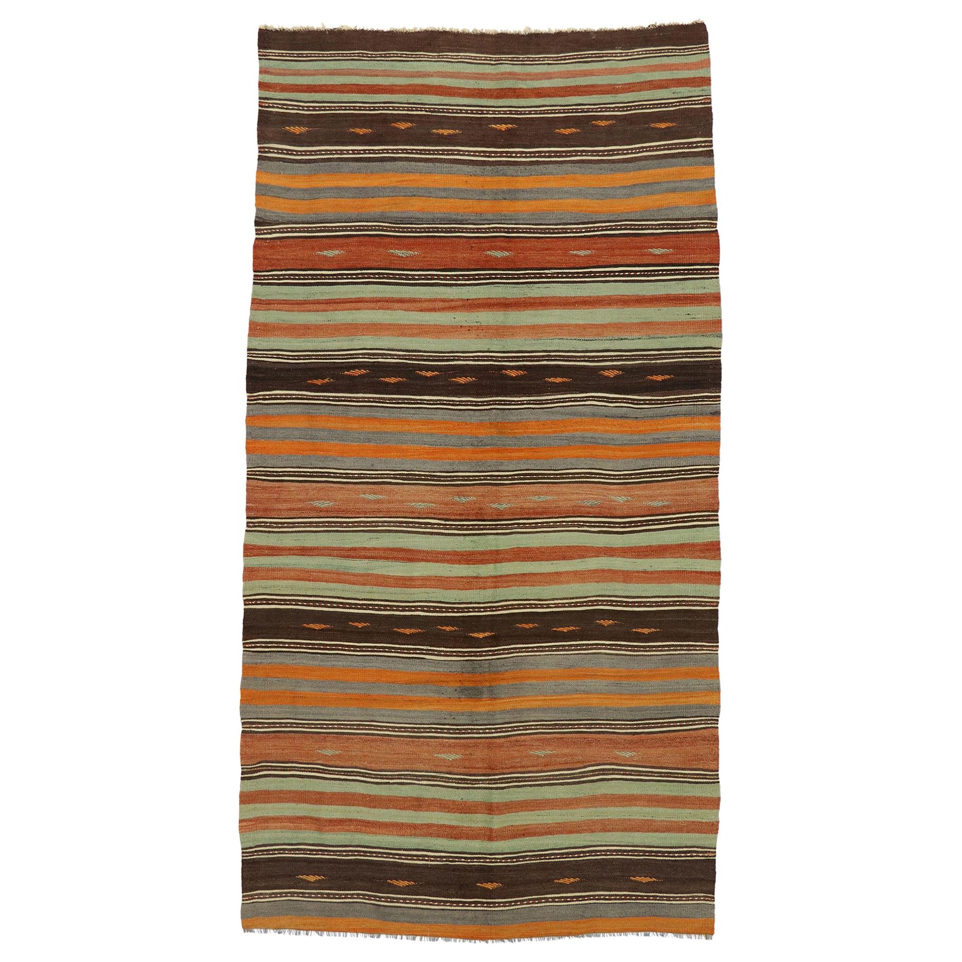 Vintage Turkish Striped Kilim Rug with Modern Rustic Cabin Style For ...