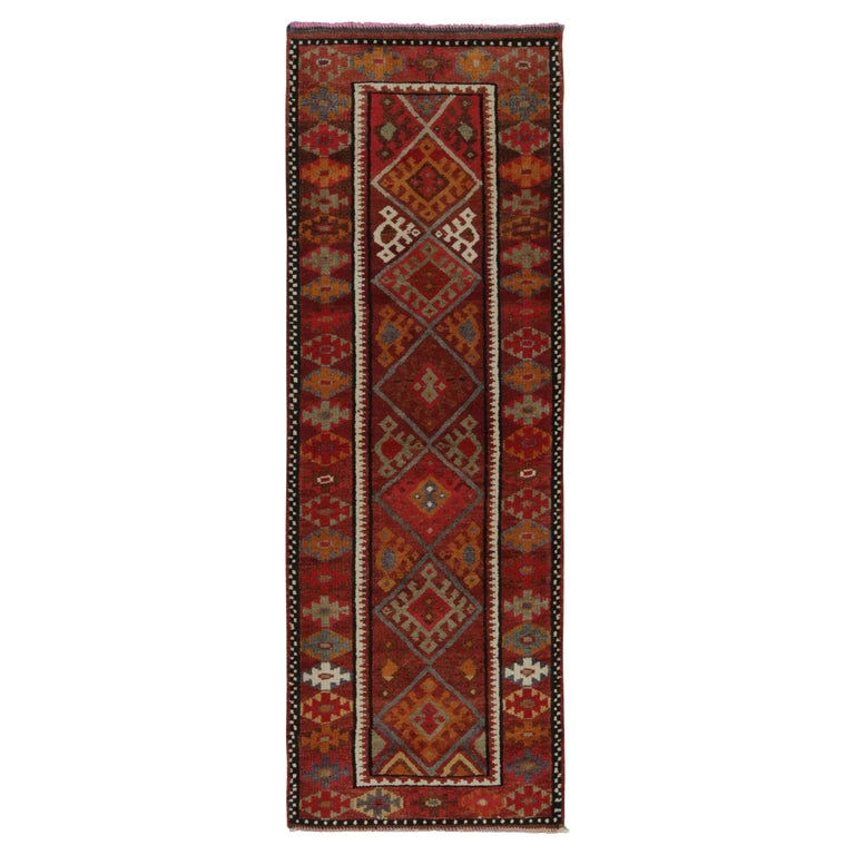 Vintage Turkish Tribal Runner in Red, Orange and Green Geometric ...