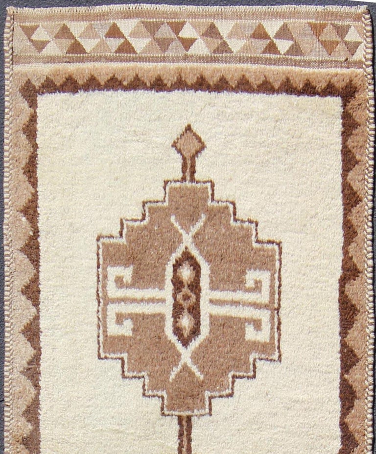 Vintage Turkish Tulu Gallery Rug with Tribal Motifs in Shades of Brown ...